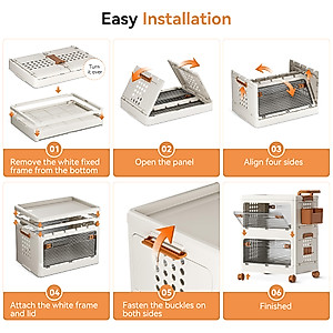 SPIEEK Stackable Storage Bins, 56QT Plastic Storage Bins with Lips, Wheels, Wall Mounted Box, Hooks, Pack of 4 Two-door Collapsible Storage Bins Containers Closet Organizers for Bedrooms