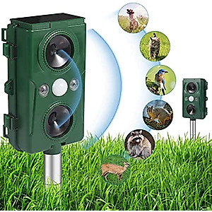 GOTSEVEN Ultrasonic Dog Chaser, Outdoor Solar Animal Deterrent, Motion Sensor and Flashing Lights Solar, Outdoor Waterproof Farm Garden Paddock, Dog, Cat, Bird, Squirrel, Green