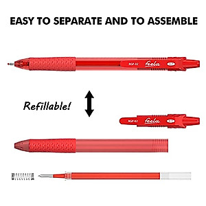 feela 30 Pack Retractable Red Ink Gel Pens Set Medium Point 15 Piece Fine Point Gel Pen with 15 Refills for Smooth Writing