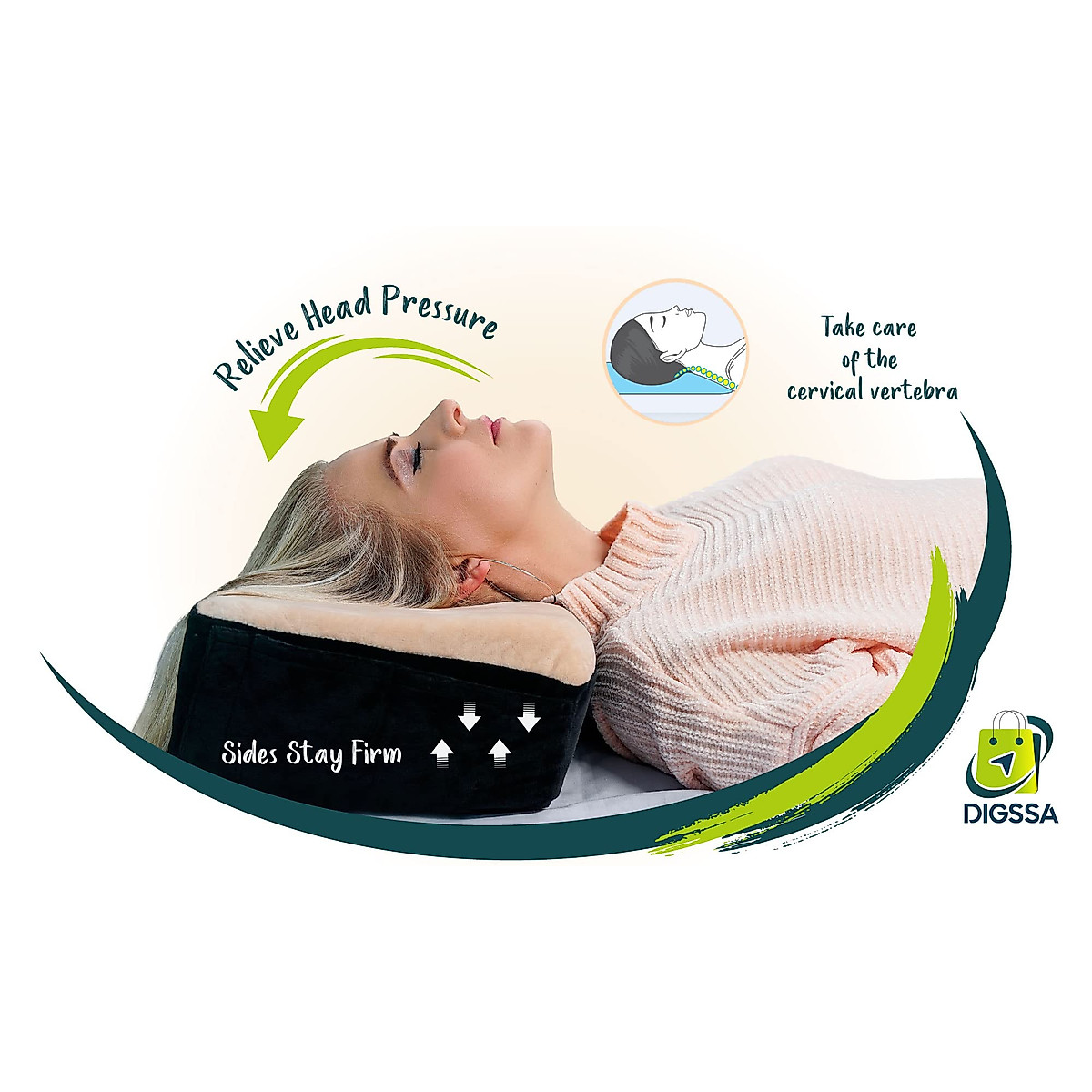 DIGSSA Lash Pillow for Lash Extension - Eyelash Pillow for Beauty Salon Ergonomic and Comfortable Curve for The Neck and Head Support,Cervical Protection with Premium Memory Foam and Pillowcase