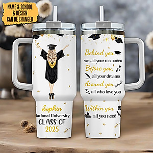 Hyturtle Personalized Graduation Tumbler Class Of 2025 - Graduation Gifts For Her Women - Best Congrats Grad Gifts For College High School Masters Degree - Stainless Steel Travel Coffee Cup With Lid