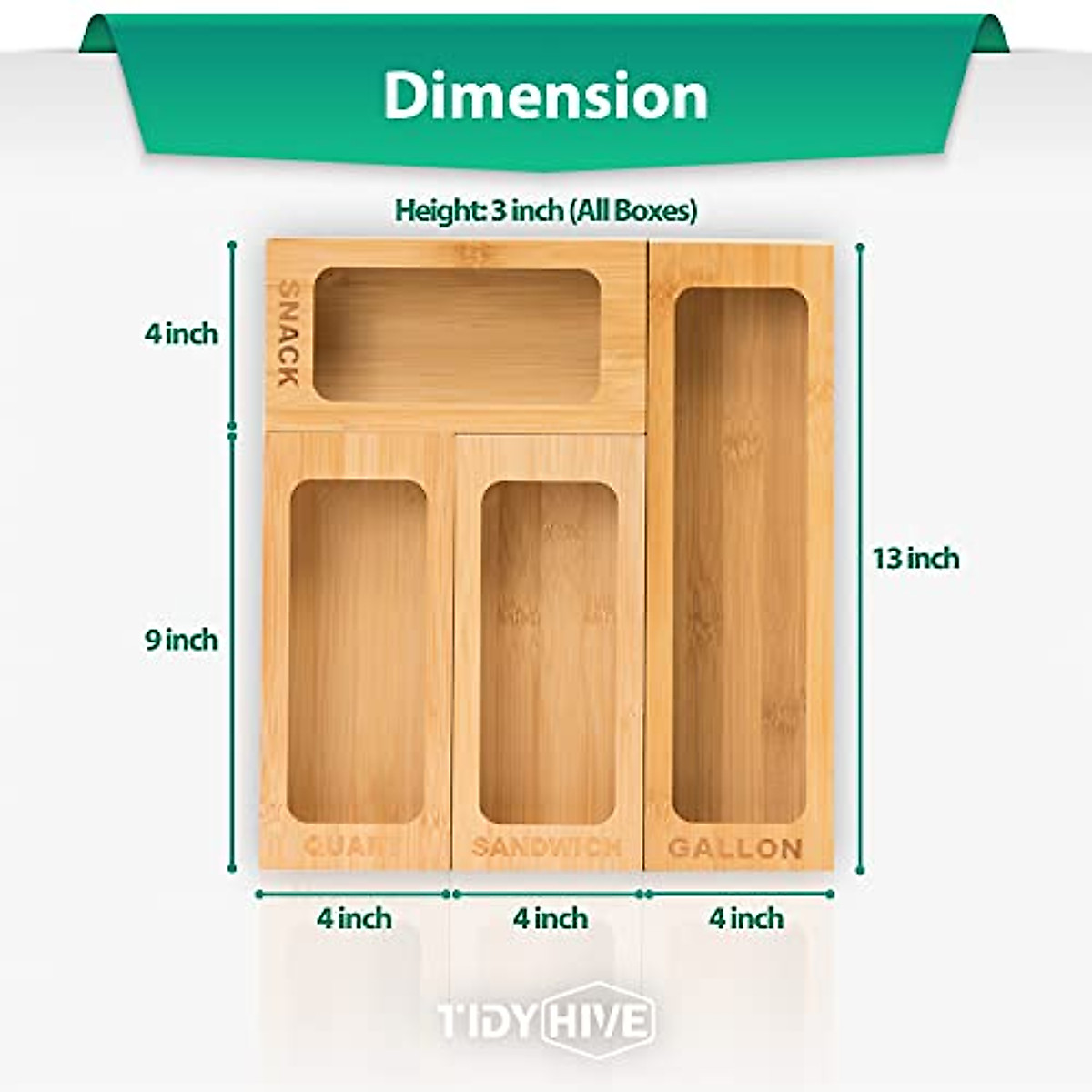 TIDYHIVE - Ziplock Bag Storage Organizer - Kitchen Organizer for Sandwich Bags, Quart, Gallon, Snack – Natural Wood Plastic Bag Organizer – Space Saving and Practical Solution