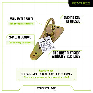 Frontline ROB01 Bull Ring Reusable Roof Anchor | Fall Arrest | Fall Restraint | Positioning Applications | Zinc Plated Steel | OSHA & ANSI Compliant (Wooden Structures)