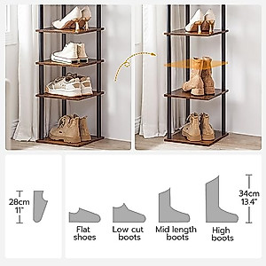 HOOBRO Vertical Shoe Rack for Small Space, 8-Tier Corner Shoe Rack, Wooden Shoe Storage Organizer, for Closet, Entryway, Hallway, Bedroom, No-Tool Assembly, Rustic Brown and Black BF22XJ01