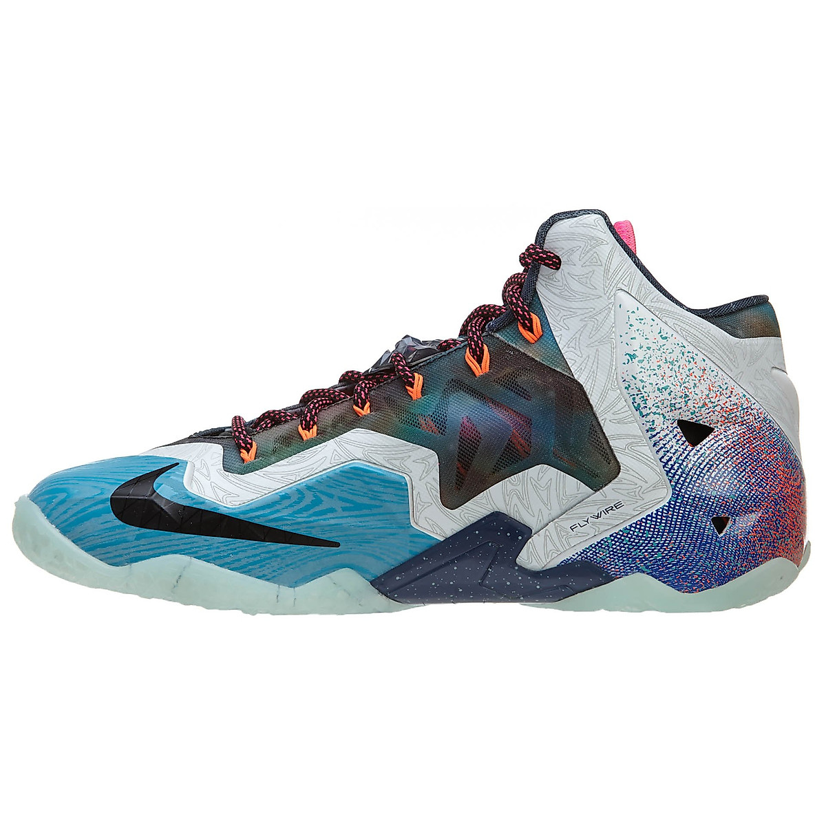 Nike Mens Lebron XI Premium "What the Lebron" Black/Lava/Silver-Galaxy Blue Synthetic Basketball Shoes Size 11