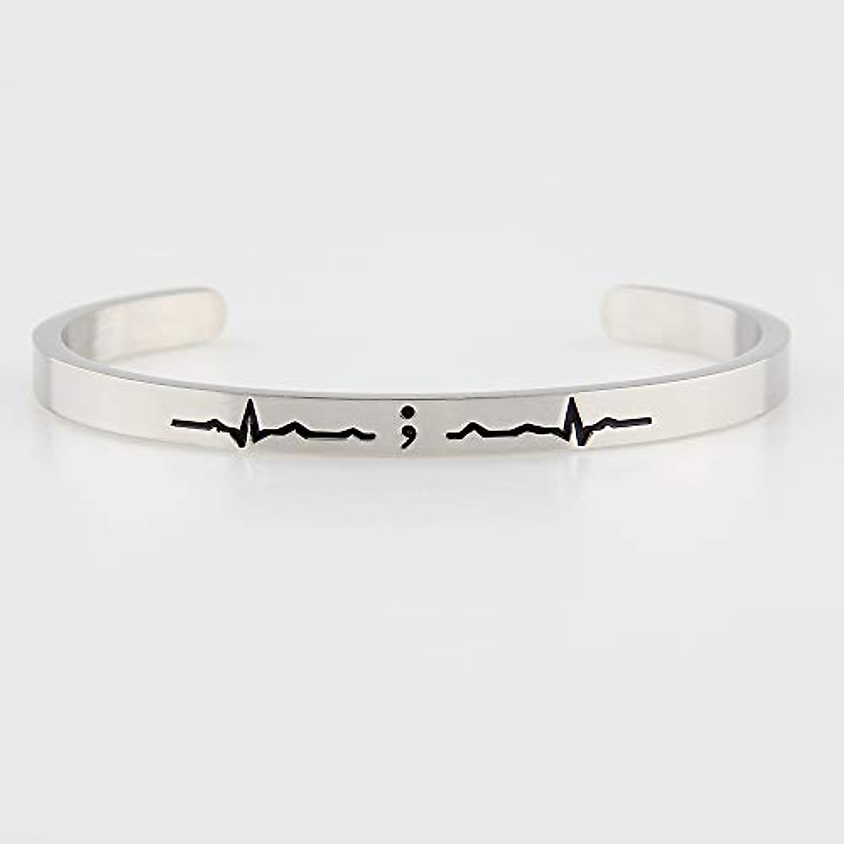 BNQL Semicolon Heartbeat Cuff Bracelet Keep Going Bracelet My Story Isn't Ovet Yet Inspiration Jewelry (Cuff S)