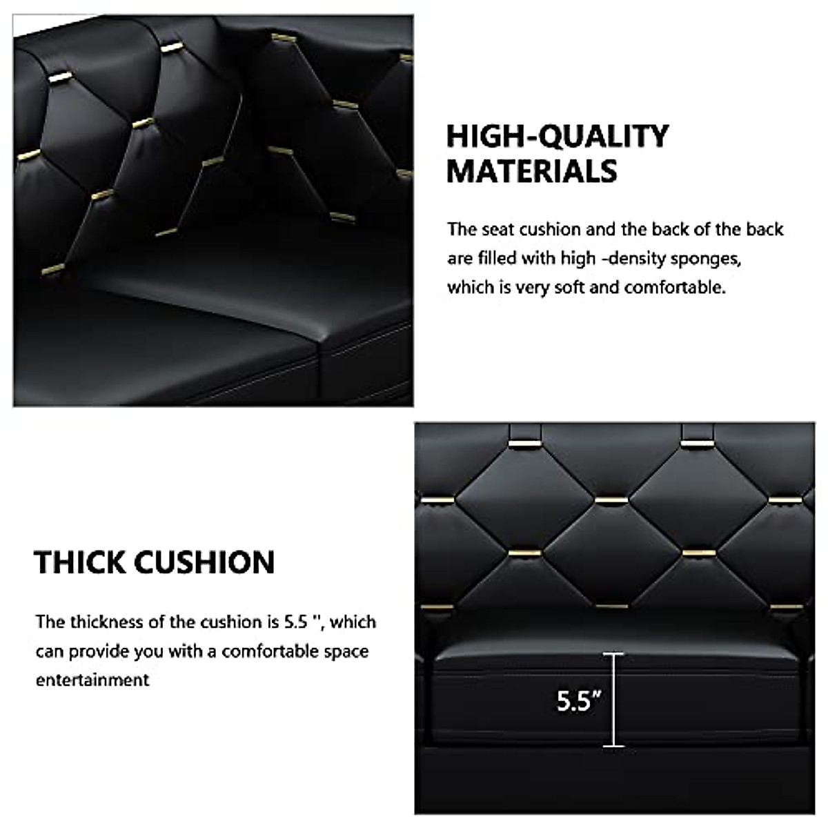 Chesterfield Sofa, 84'' Leather Upholstered 3 Seater Couch with Square Arms and Tufted Back, Mid-Century Modern Sofa with Metal Buckle and Metal Legs Decor for Living Room, Office, Bedroom