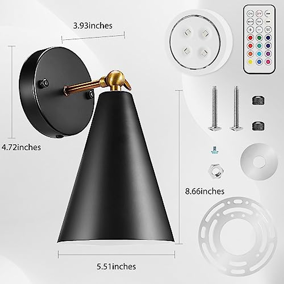 Battery Operated Wall Sconce, Wireless Wall Lights Set of 2, 13 RGB Colors Dimmable Battery Powered Wall Lamp Fixture with Remote Control, Memory Function, Auto Timer for Bedroom, Living Room, Hallway