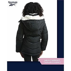 Reebok Girls Winter Jacket - Heavyweight Quilted Puffer Parka Coat - Weather Resistant Ski Jacket for Girls (4-12), Size 14-16, Black