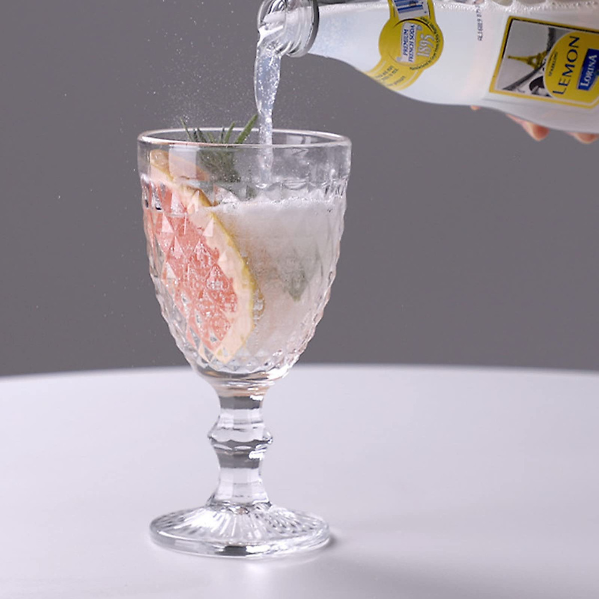 ZOOFOX Set of 6 Water Goblet Glasses, 10 oz Stemmed Wine Glasses with Embossed Design, Vintage Drinking Glassware for Anniversary, Wedding, Party, Housewarming Gift