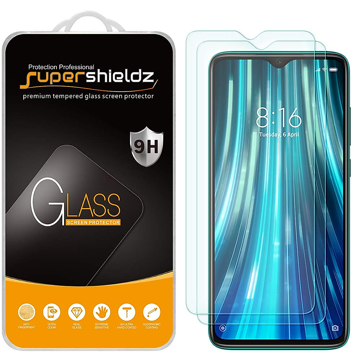Supershieldz (2 Pack) Designed for Xiaomi (Redmi Note 8 Pro) Tempered Glass Screen Protector, Anti Scratch, Bubble Free
