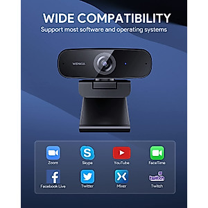 Webcam with Microphone, WENKIA Full HD 1080P USB Desktop Web Computer Camera with Dual Stereo Microphones, Streaming Webcam for Video Conferencing & Chatting, Compatible with Windows, Mac, PC & Laptop