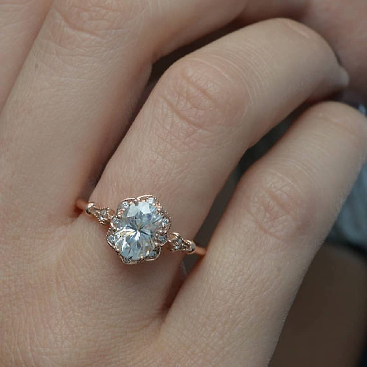 Hsitgexf Rose Gold Plated Oval Cut Cubic Zirconia Engagement Promise Rings, Classical Stunning CZ Eternity Bride Wedding Band Ring for Women (US Size 7)