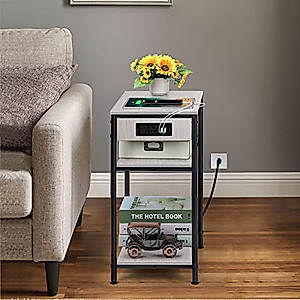 MOOACE Nightstand with Charging Station, Side End Table with USB Ports and Outlets, 3 Tier Side Table with Storage Shelf Modern Bedside Table for Bedroom Living Room, Grey