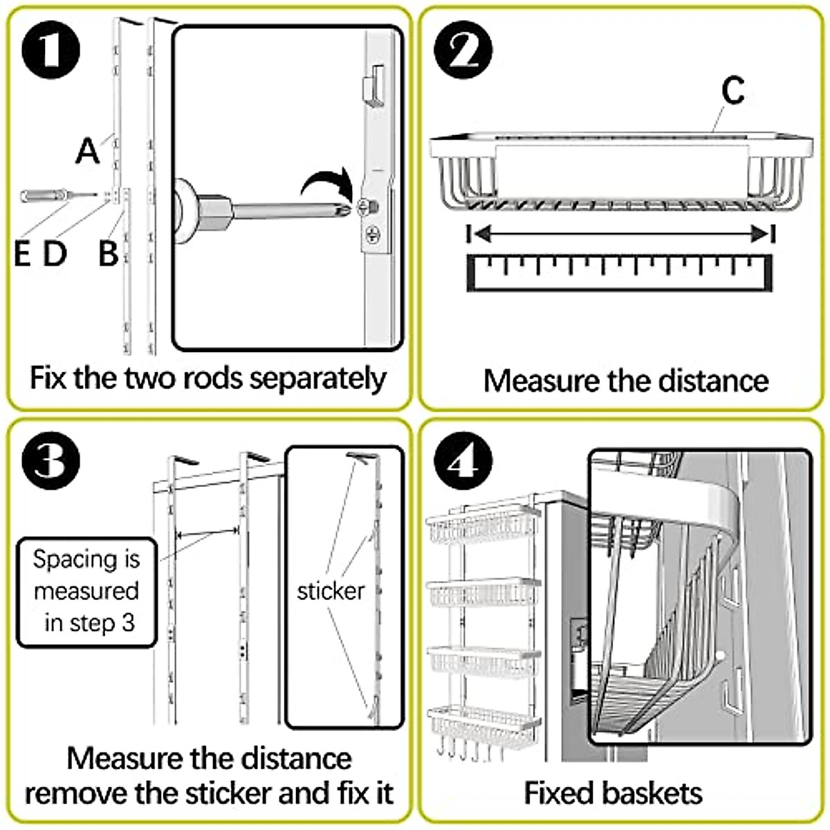 KAFAHOM Magnetic Spice Rack for Refrigerator, 4 Pack Spice Racks Organizer, Magnet Spice Rack Saves Space in Fridge, Kitchen Spice Storage Rack,Black
