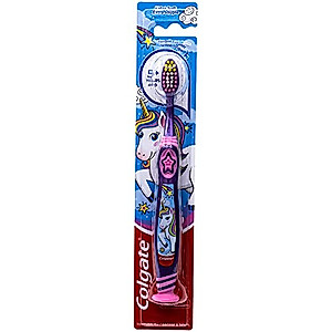 Colgate Kids Unicorn Toothbrush with Suction Cup for Children 5+ Years Old, Extra Soft (Colors Vary) - Pack of 4