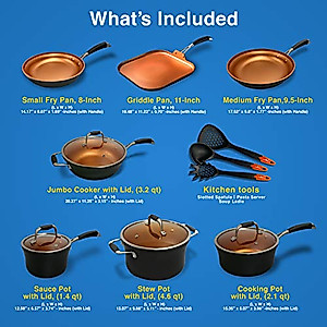 NutriChef Stackable Pots and Pans Set – 14-pcs Luxurious Stackable Cookware Set – Sauce Pans Nonstick Set with Lids– Healthy Food-Grade Copper Non-Stick Ceramic Coating - PTFE, PFOA, and PFOS Free