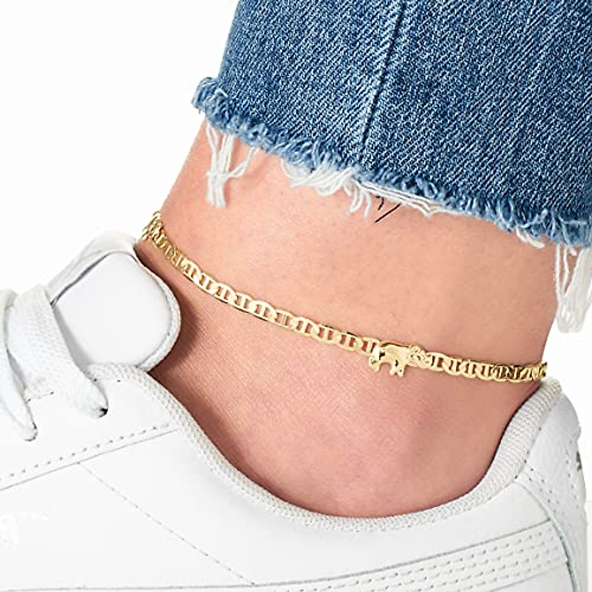 Barzel 18K Gold Plated Flat Marina Elephant Anklet For Women- Made In Brazil