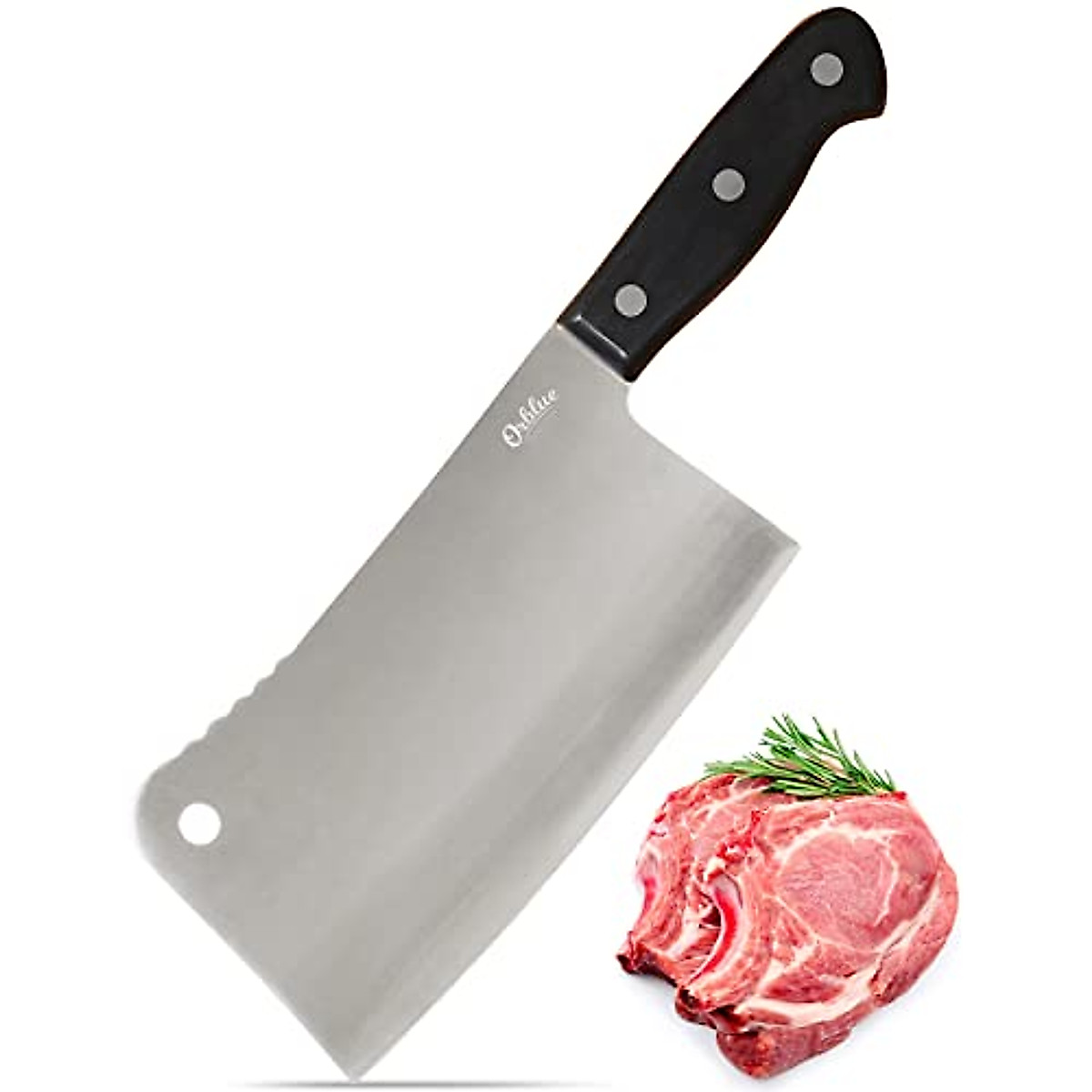 Orblue Premium Meat Cleaver - Stainless Steel Chef Butcher Knife for Cooking - Professional 7-Inch Blade for Precision Cutting - Perfect for Home Kitchen or Restaurant