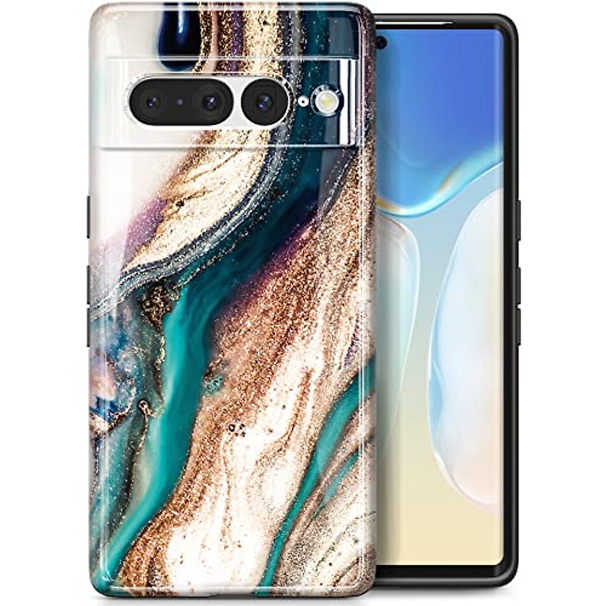 GVIEWIN Google Pixel 7 Pro 6.7" Case, Stylish Marble Pattern TPU Slim Shockproof Protective Cover - Drift Sand/Brown