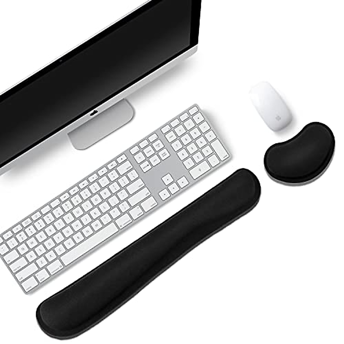 Mouse Pad Wrist Support, Keyboard Wrist Rest with Ergonomic Raised Memory Foam for Easy Typing & Pain Relief, Comfortable Keyboard and Mouse Pad Set, Computer Accessories for Office, Laptop, Mac