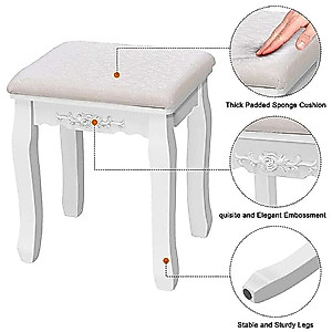 KJNS White Tri Folding Mirror Vanity Makeup Table Stool Set Desk with 4 Drawers Vanity Desk Makeup Vanity Side Tables Bedroom Vanity Table Portable Desk Vanity Set