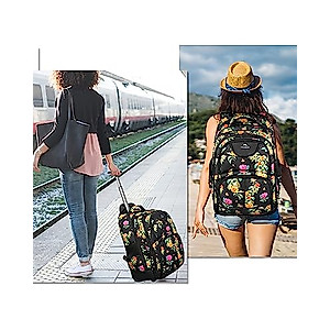 MATEIN Backpack with Wheels, Travel-friendly Rolling Laptop Backpack for Men Women, Freewheel Carry on Luggage Business bag, Compact College Trolley Suitcase Computer Bag fit 17 inch Notebook, Floral