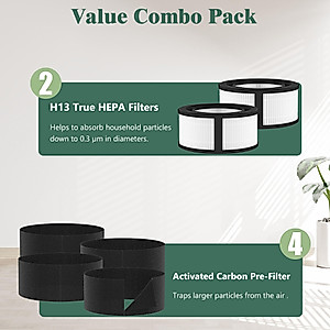 XBWW 2 Packs Z-1000 Standard H13 True HEPA Replacement Filters Compatible with TruSens Z-1000 Small Room Air Cleaner Purifier, 2 HEPA Filters and 4 Extra Activated Carbon Pre-Filters
