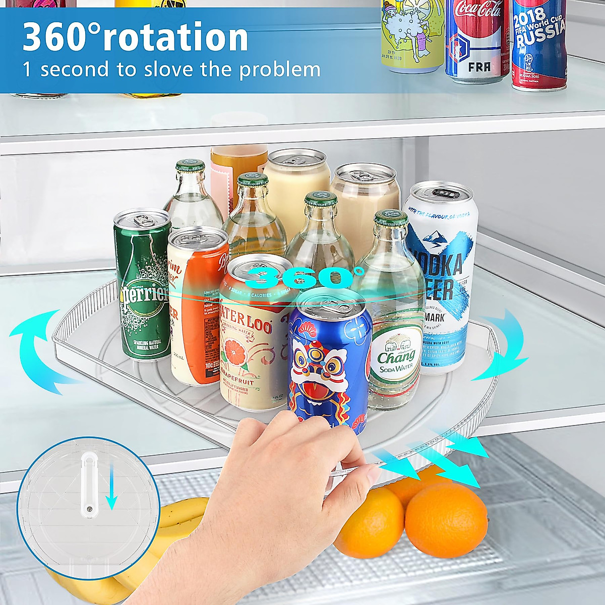 Lazy Susan Turntable Organizer for Refrigerator, Clear Square Rotating Fridge Organizer and Storage, 16.54''Lazy Susan for Kitchen, Table, Pantry, Cabinet, Countertop