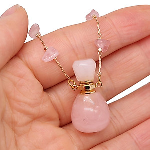 1pc Natural Stone Perfume Bottle Necklace Pink Quartz Pendant Charms for Elegant Women Love Romantic Gift
