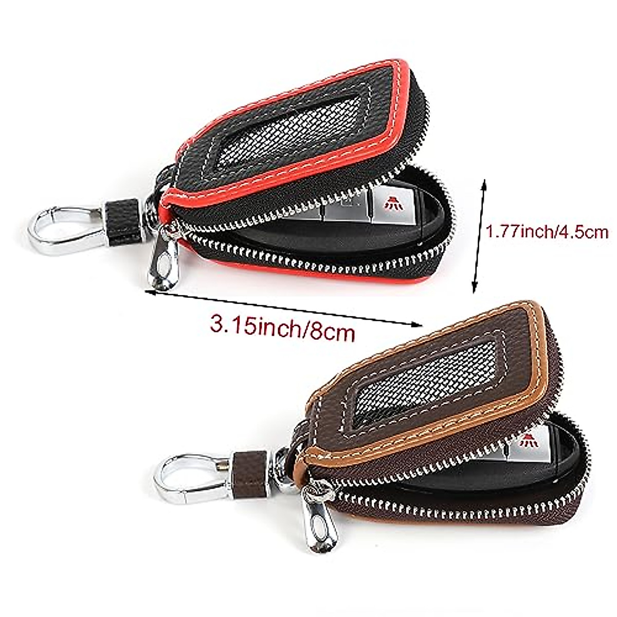 KUPAO Universal Car Key Fob Case,Genuine Leather Key Fob Cover Holder,Remote control smart key Car KeyChain Case Holder (Brown and Red)