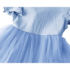 Dutebare Toddler Girls Tulle Tutu Dress Linen Ruffle Tie Back Sleeveless Kids Princess Party Dresses 829 Blue 80