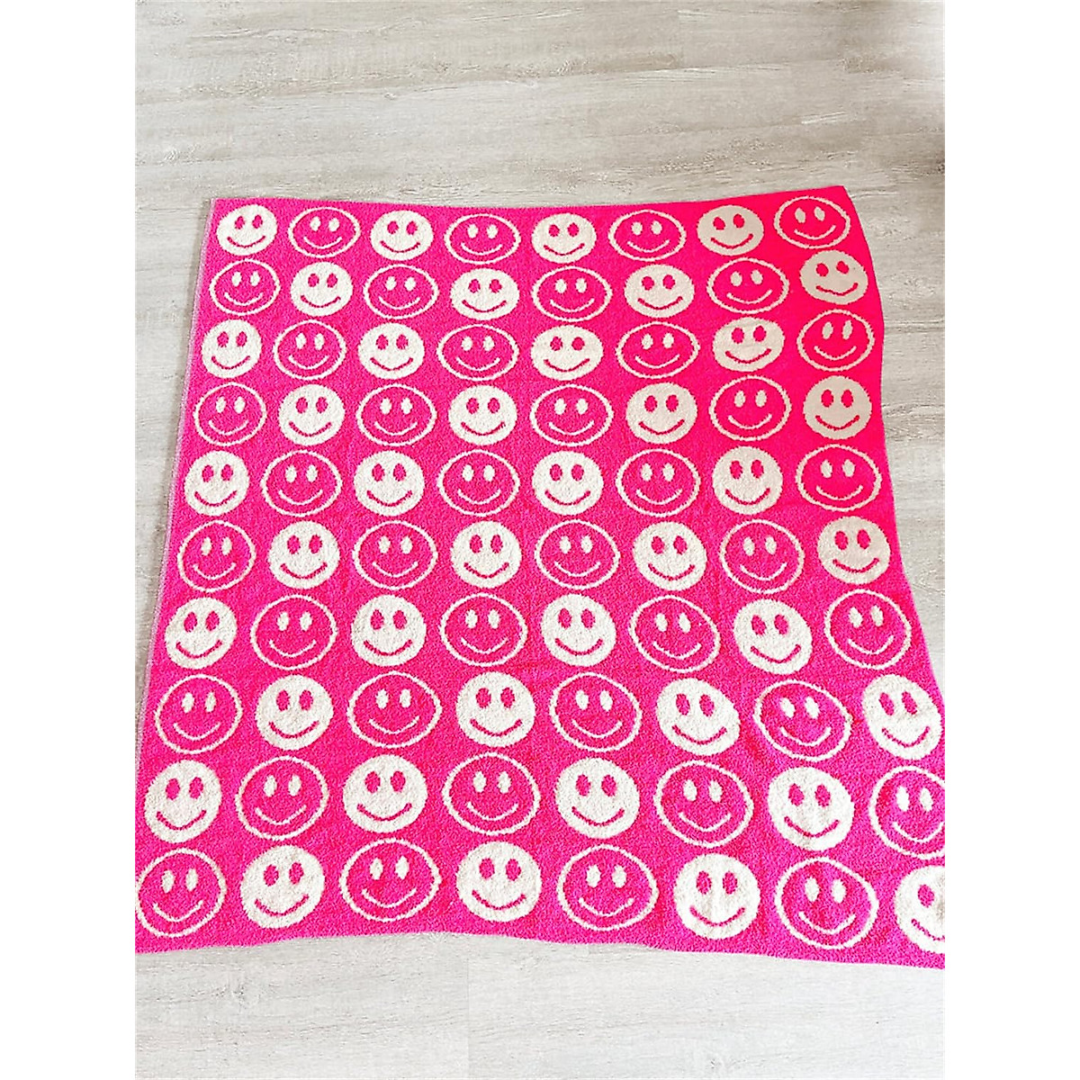 Happy Face Knitted Throw Blankets Reversible Soft Knit Blanket with Two-Toned Cute Pattern Bed Throws Fuzzy Kids Blanket Warm Cozy for Home Couch Sofa (Rosy)