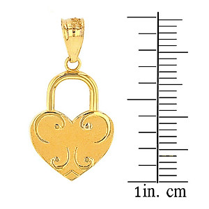 Solid 14k Yellow Gold Swirl Heart Shaped Love Padlock Charm Pendant