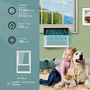 R.W.FLAME U-Shaped Air Window Conditioner 12000 BTU, Full Window View, Ultra Quiet AC Unit, Cools up to 550 Sq. Ft. Living Room/Bedroom/Home, Remote Control, Energy Efficient, Washable Filter, White