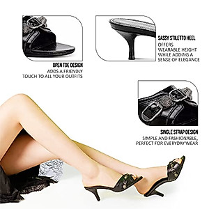 Oiamenne Women’s Heeled Sandals Open Toe Stiletto High Heel Mules Slip on Comfort Slide Sandals Studded Party Dress Shoes Summer Evening Black Sandals for Women