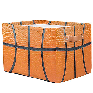 Basketball Storage Bin Basket, Ball Large Toys Storage Cube Box with Handles, Collapsible Laundry Basket Rectangular Waterproof Storage Organizer Bin for Nursery Bedroom Playroom Shelves Gift Basket