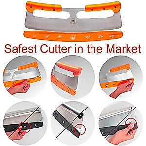 The Original Pizza Cutter Rocker Blade 14 inch. Very Sharp Hardened Stainless-Steel Pizza Slicer with Protective Cover. Safest ABS Plastic Grip Design. Great on All Types of Crusts, Flatbreads & Pies