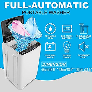 Nictemaw Portable Washing Machine, 17.6Lbs Capacity Portable Washer with Drain Pump, 10 Wash Programs/LED Display/8 Water Levels/Faucet Adapter, 1.9 Cu.ft Full-automatic Compact Laundry Washer for Apartment, Dorm, Rvs