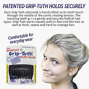 Good Hair Days Grip-Tuth Combs - Set Of 2 Hair Side Combs - Hair Combs For All Types Of Hair - Decorative & Hair Styling Women Accessories (Clear, 3 ¼ ″ Wide)