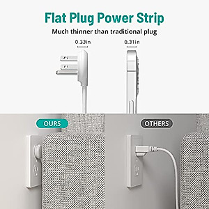 Flat Plug Power Strip, 5 ft Ultra Thin Flat Extension Cord, 8 Widely Outlets, 4 USB Ports(1 USB C) Desk Charging Station, Compact Surge Protector Power Strip for Travel Home Office Dorm Essentials