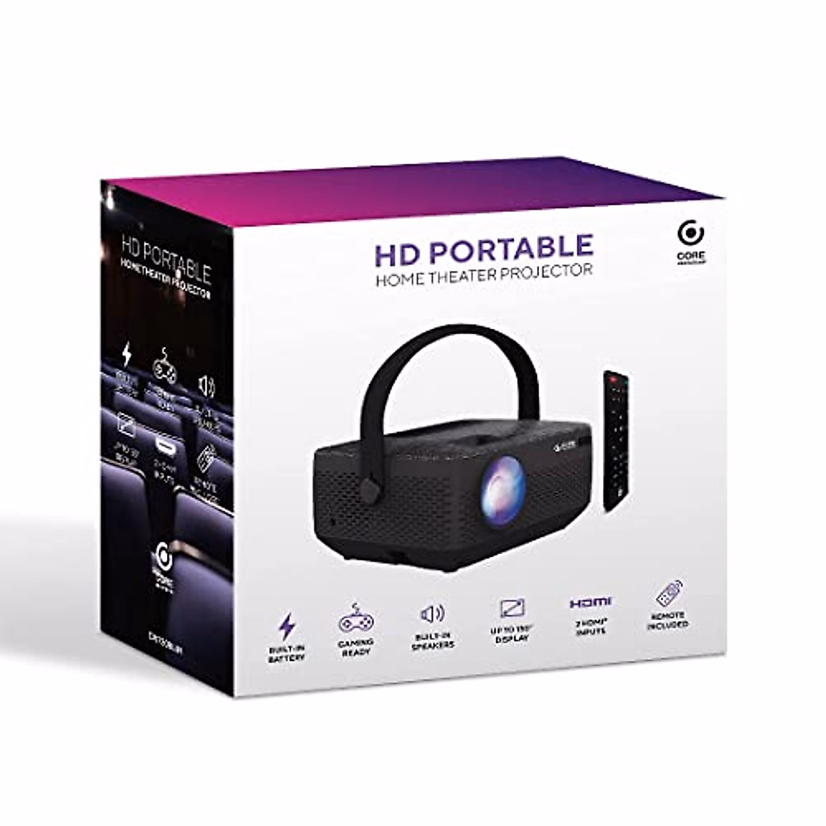 HD Portable LCD Home Theater Projector (Supports up to 1080p) with Rechargeable Battery Core Innovations CJR720BLHD