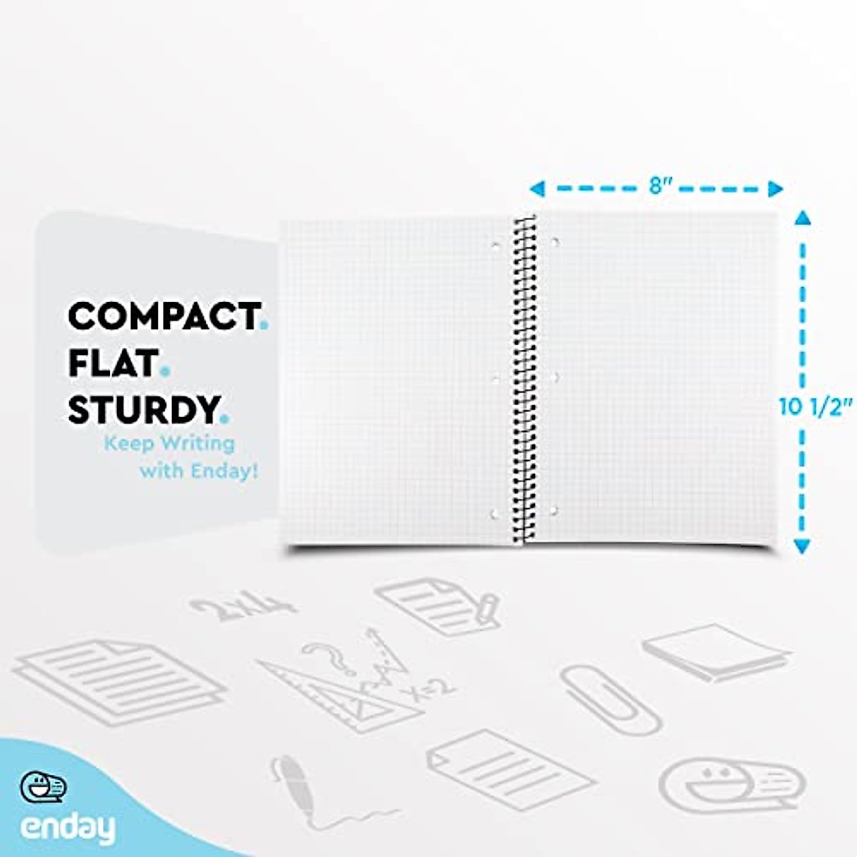 Graph Paper Notebook Quad Ruled Spiral Grid Notebook PACK Of 4 White Paper 100 Sheets Assorted Colors Wire Bound Graphing Books - by Emraw