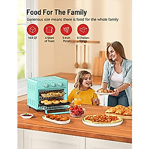 Air Fryer, Paris Rhône 15QT Toaster Oven Countertop, 450℉ Food Dehydrator, Knob-Controlled Freidora de Aire for Easy, Oil Less and Healthy Meals with Nonstick Dishwasher Safe Basket and Trays (Aqua)