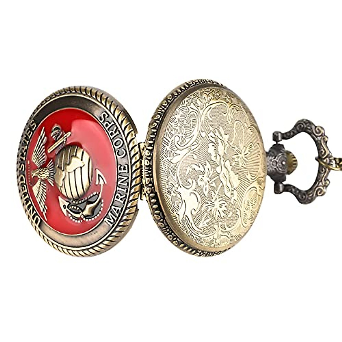 HEYBEC United States Marine Corps Pocket Watches Men Style Watch Necklace Pendant Clock-Red