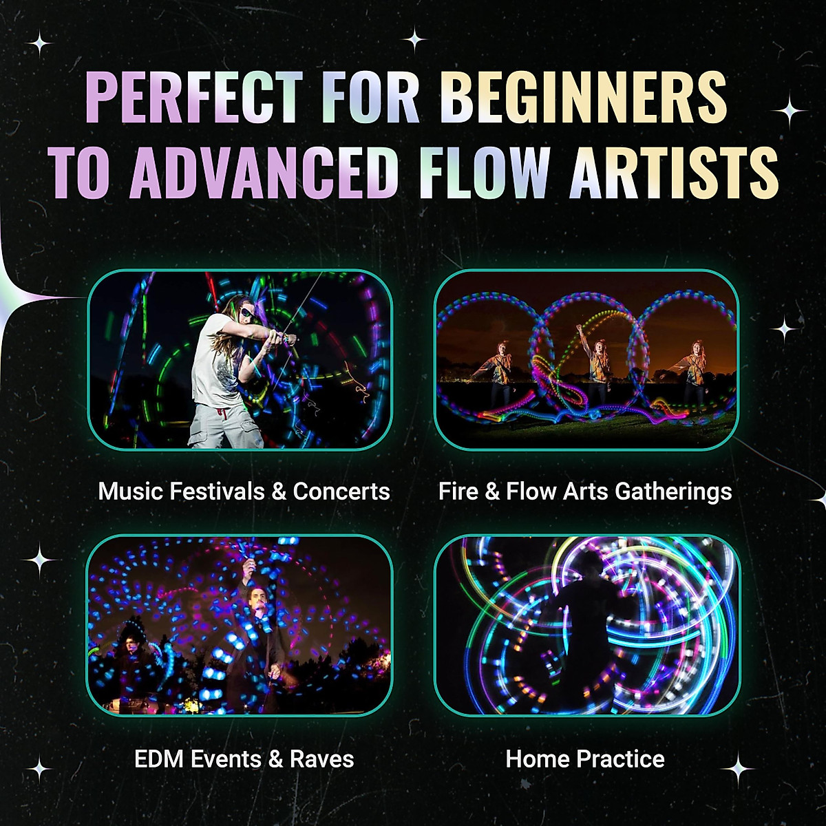 UltraPoi UltraKnob Handles Set (Pair (2)) - Rechargeable LED Poi Knob Handles for Poi Balls - Over 30 Rainbow Color Modes & Flashing Patterns - Silicone Knob Set for Poi, Flow Arts, & Light Spinning