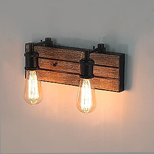 LOG BARN Vanity Lights, Wall Sconce in Rustic Wood and Oil Rubbed Metal Finish, Bathroom Fixture with Adjustable Sockets Over Mirrors