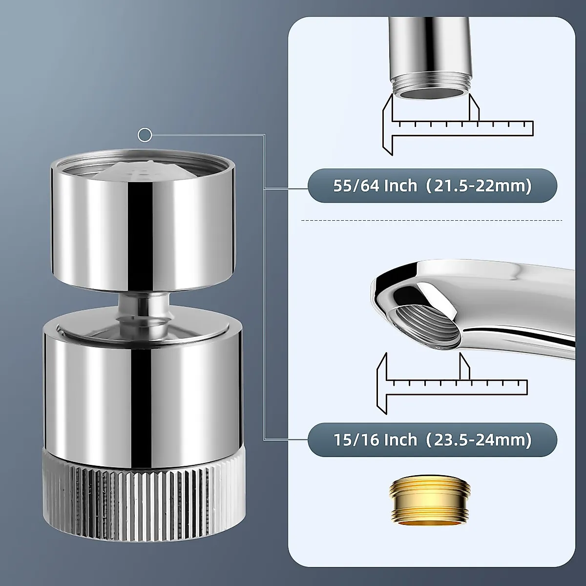 Hibbent Dual Water Flow Sprayer Kitchen Sink Aerator - 360-degree Swivel Bathroom Faucet Aerator, Easy One-Hand Control, 1.8 GPM-55/64 Inch-27UNS Female Thread, Chrome