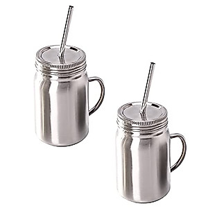 EXCEART Mason Jar Cups 2 Pcs 700ml Stainless Steel Insulated Mason Jar Tumblers Mug with Lids Straws Double Walled Drinking Travel Mugs Smoothie Cup for Water Coffee Juice Silver Mason Jar Beer Mugs