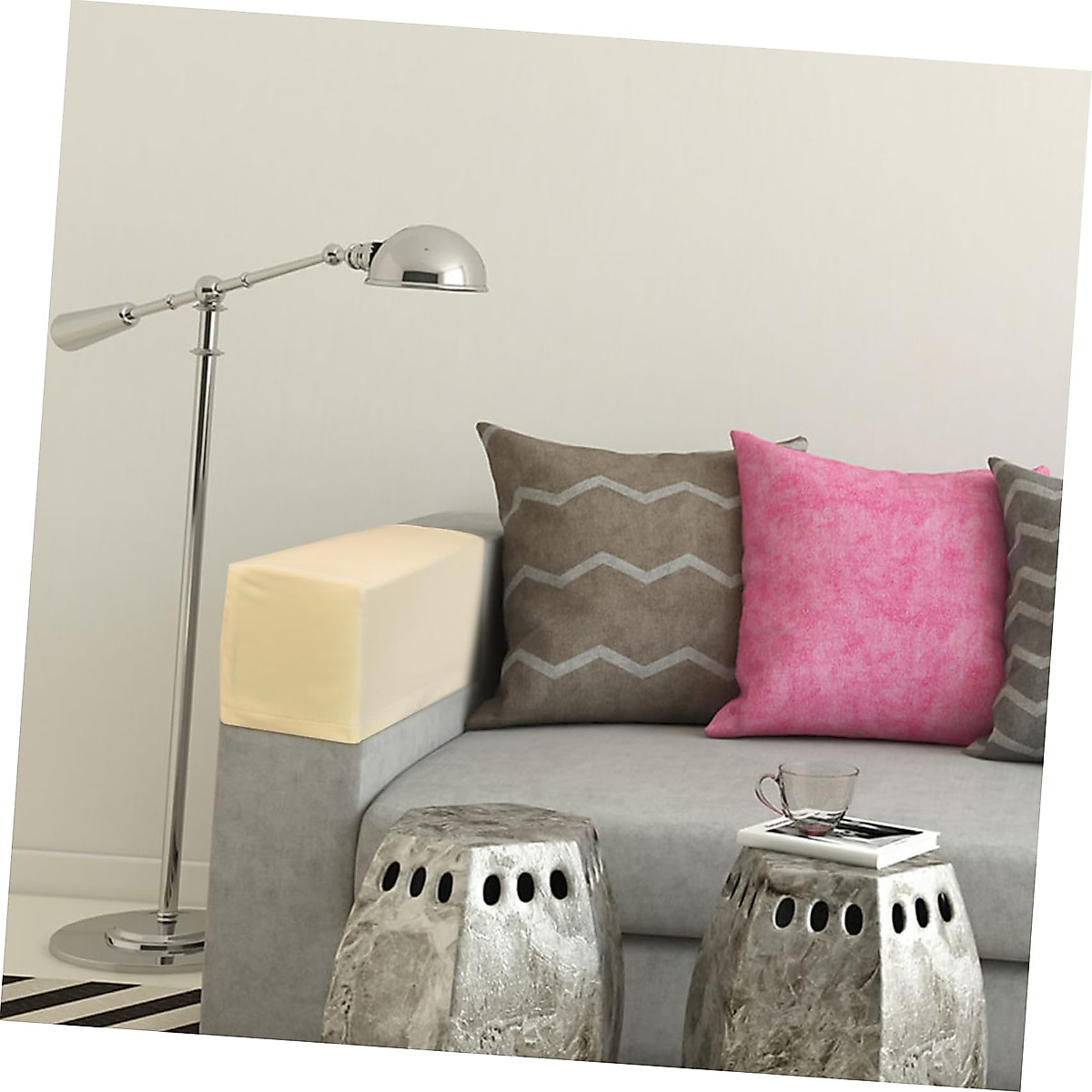 GOOHOCHY 2Pcs Universal Sofa Armrest Covers Elastic Protective Covers for Sofas Beige Comfortable Long-Lasting Decor